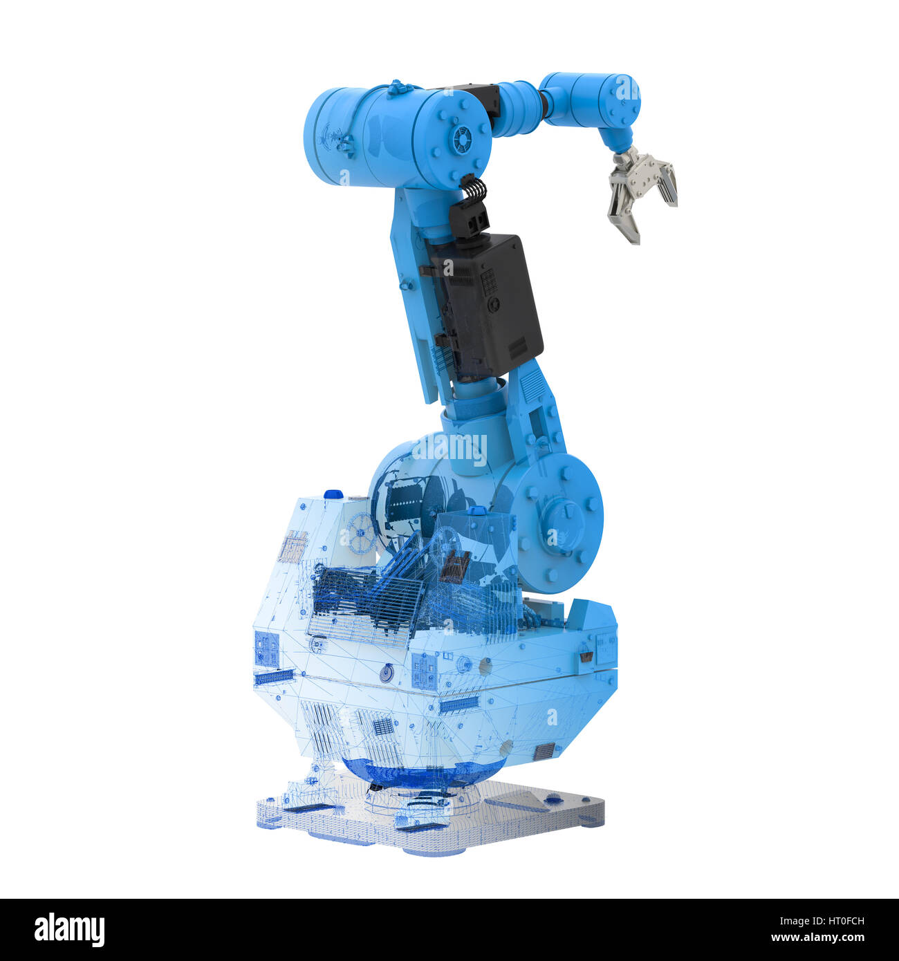 3d rendering blue wireframe robotic arm on white background Stock Photo ...