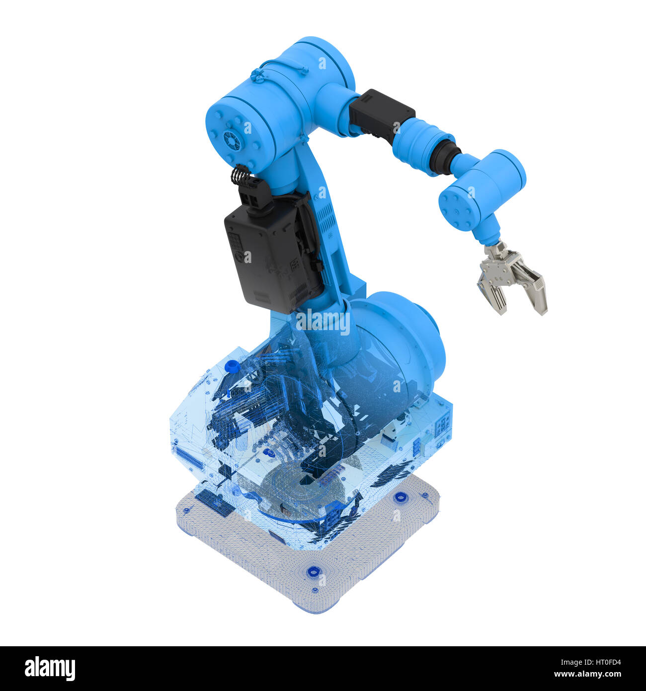 3d rendering blue wireframe robotic arm on white background Stock Photo ...