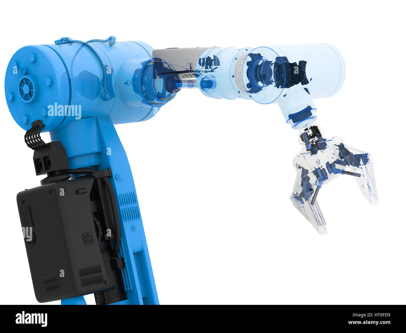 3d rendering blue wireframe robotic arm on white background Stock Photo ...