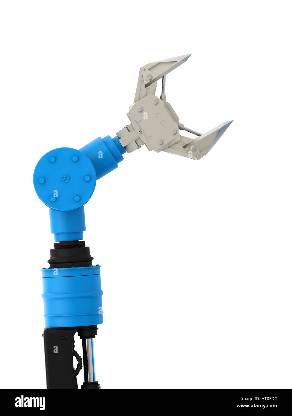 3d rendering blue wireframe robotic arm on white background Stock Photo ...