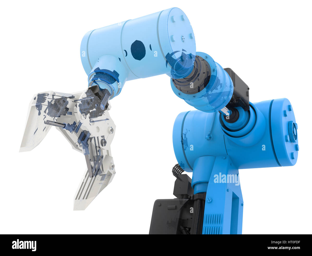 3d rendering blue wireframe robotic arm on white background Stock Photo ...