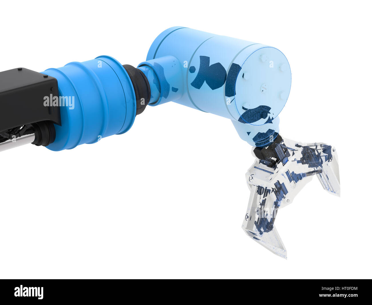 3d rendering blue wireframe robotic arm on white background Stock Photo ...