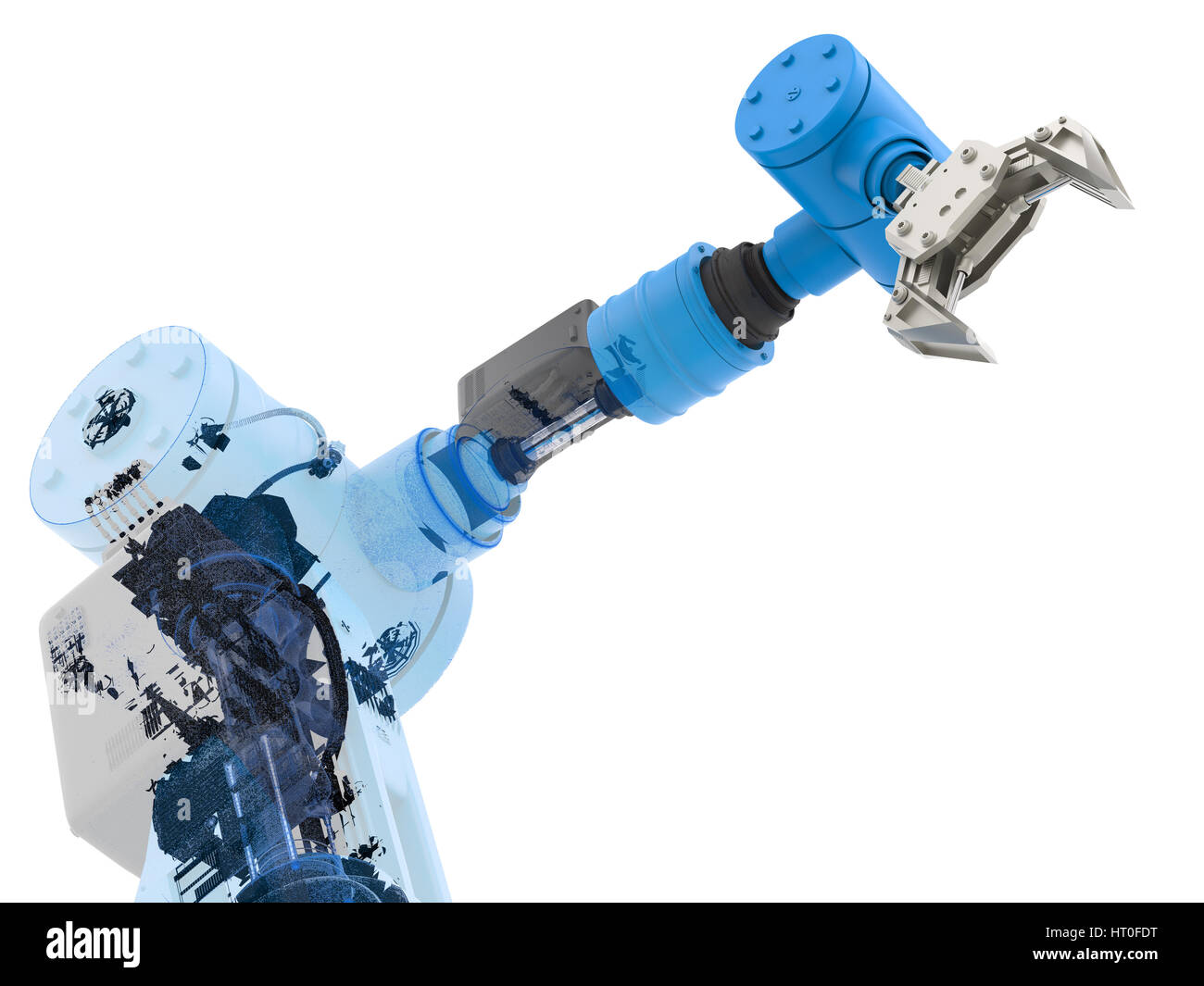 3d rendering blue wireframe robotic arm on white background Stock Photo ...