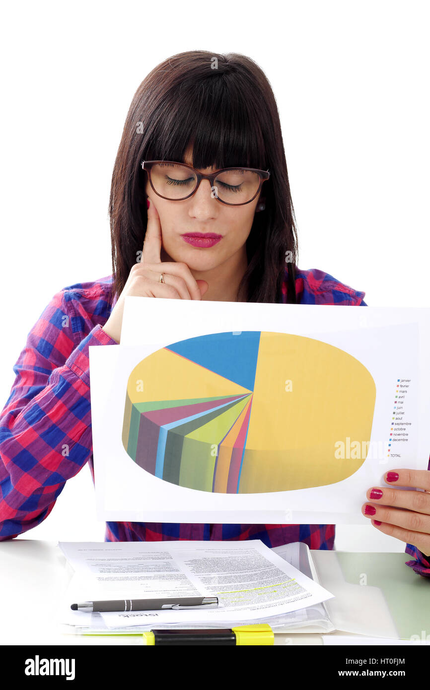 portrait of a young business woman looking sales turnover results Stock ...