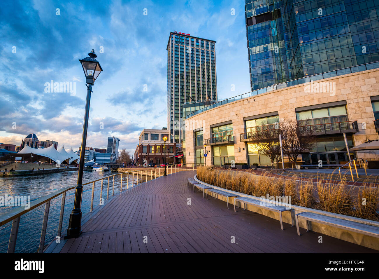 The Waterfront Promenade and modern buildings in Harbor East, Baltimore ...