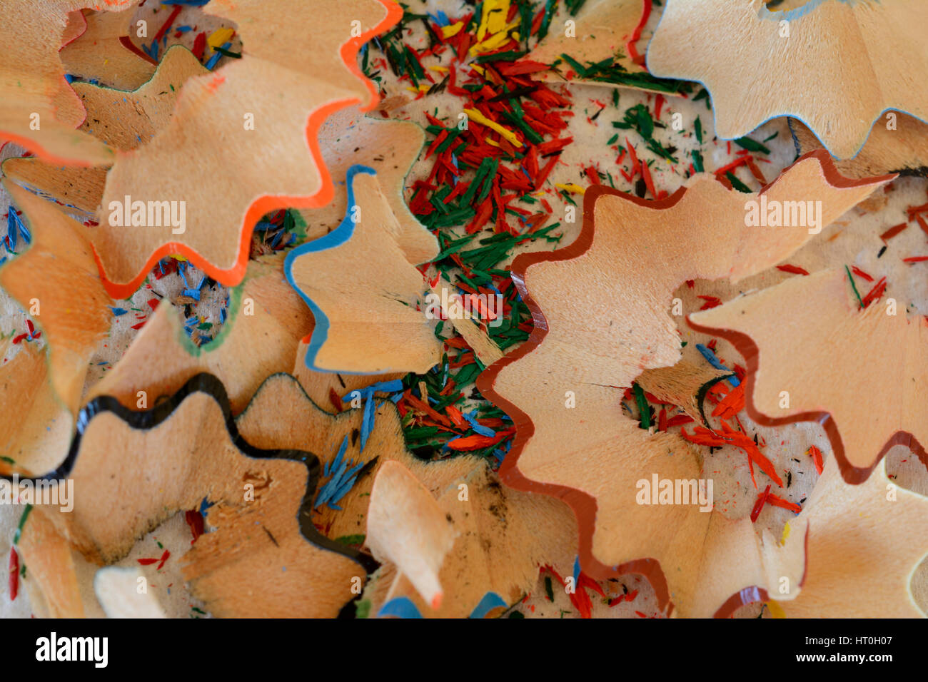Shavings and colourful pieces of crayons. Shallow depth of field Stock ...
