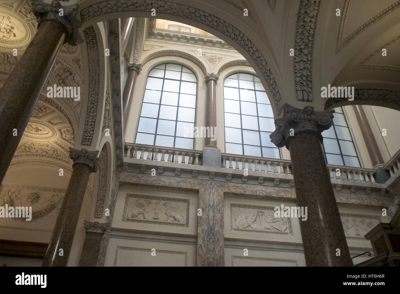 arches columns and windows at the interior of a historic palace Stock ...