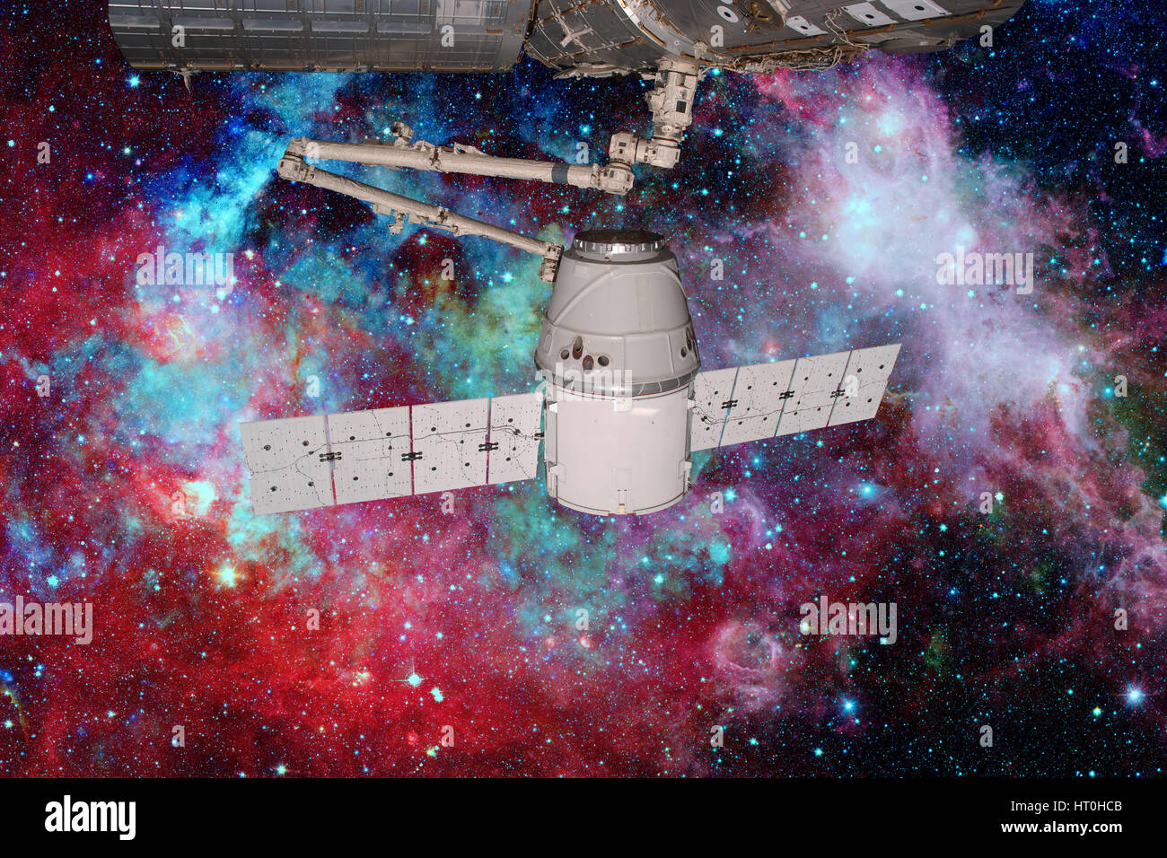 SpaceX Dragon orbiting the planet Earth. Elements of this image ...