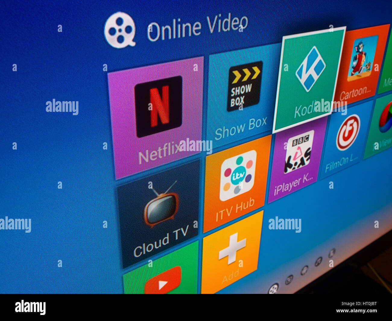 A TV screen showing the display of a Kodi, android media box Stock ...
