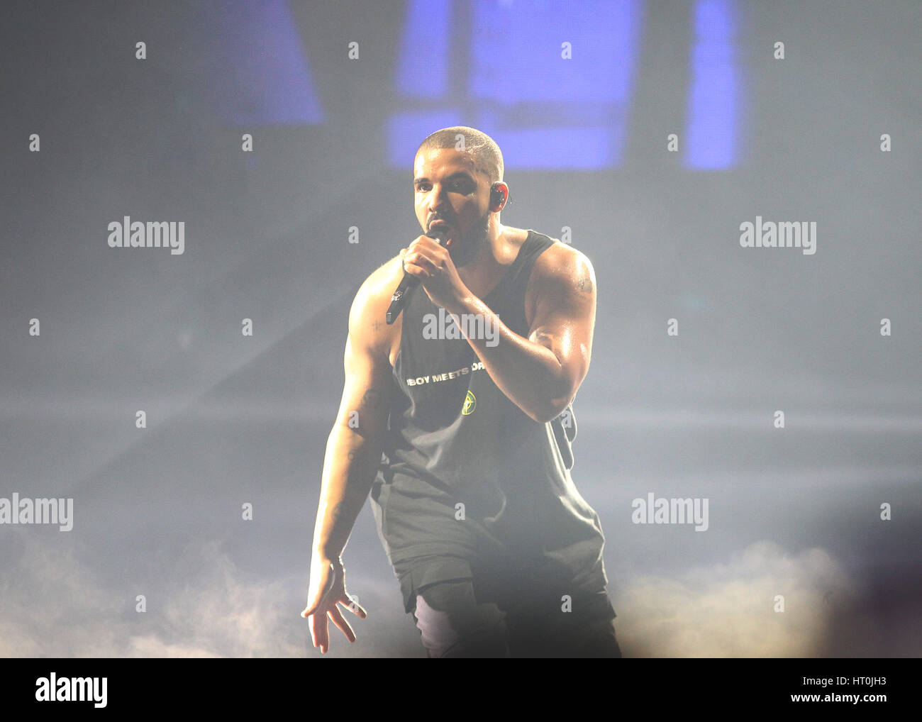 Canadian rapper Drake performing at the O2 Arena in London as part of ...