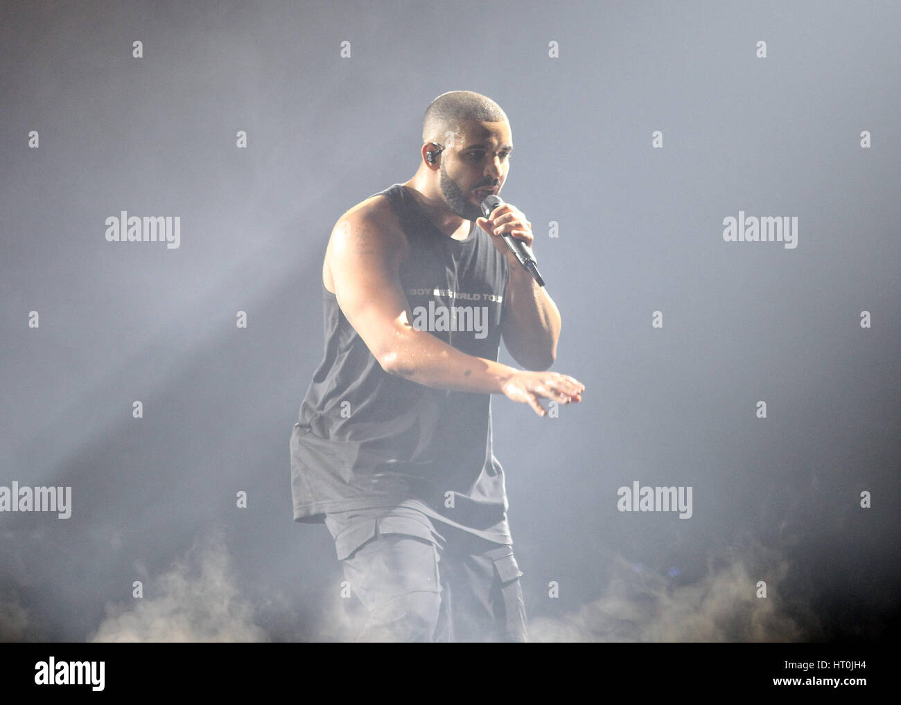 Canadian rapper Drake performing at the O2 Arena in London as part of ...