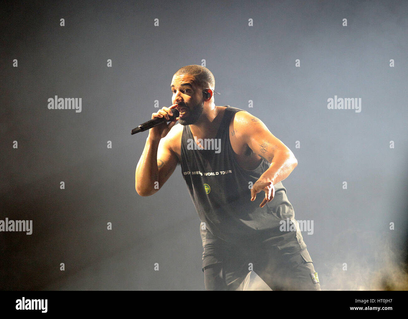 Canadian rapper Drake performing at the O2 Arena in London as part of ...