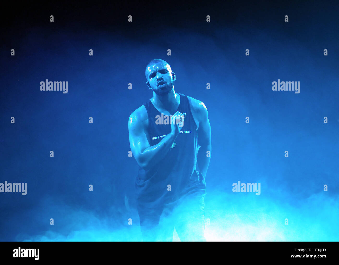 Canadian rapper Drake performing at the O2 Arena in London as part of ...