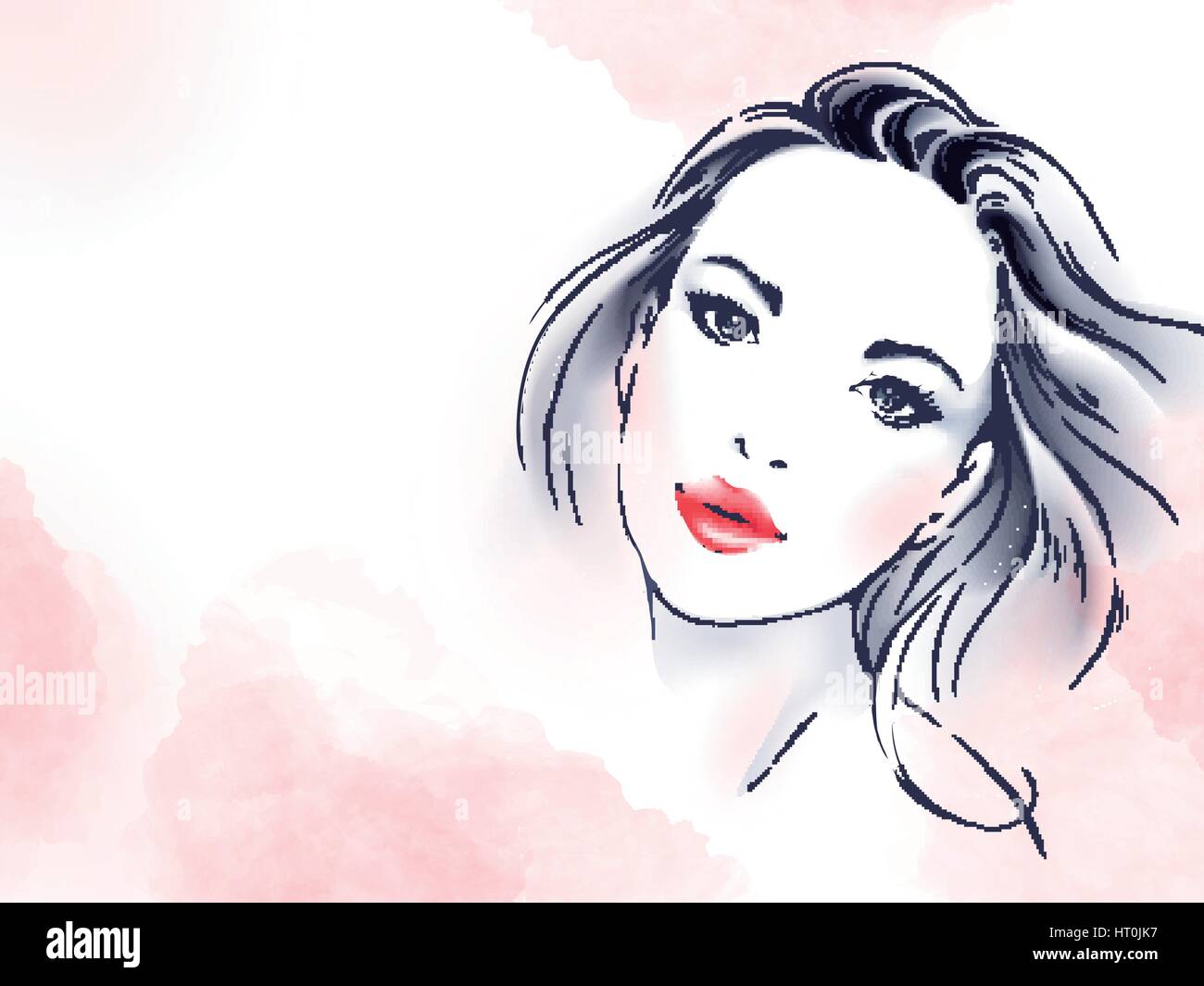 pale female face sketch, isolated white background, hand drawn style ...