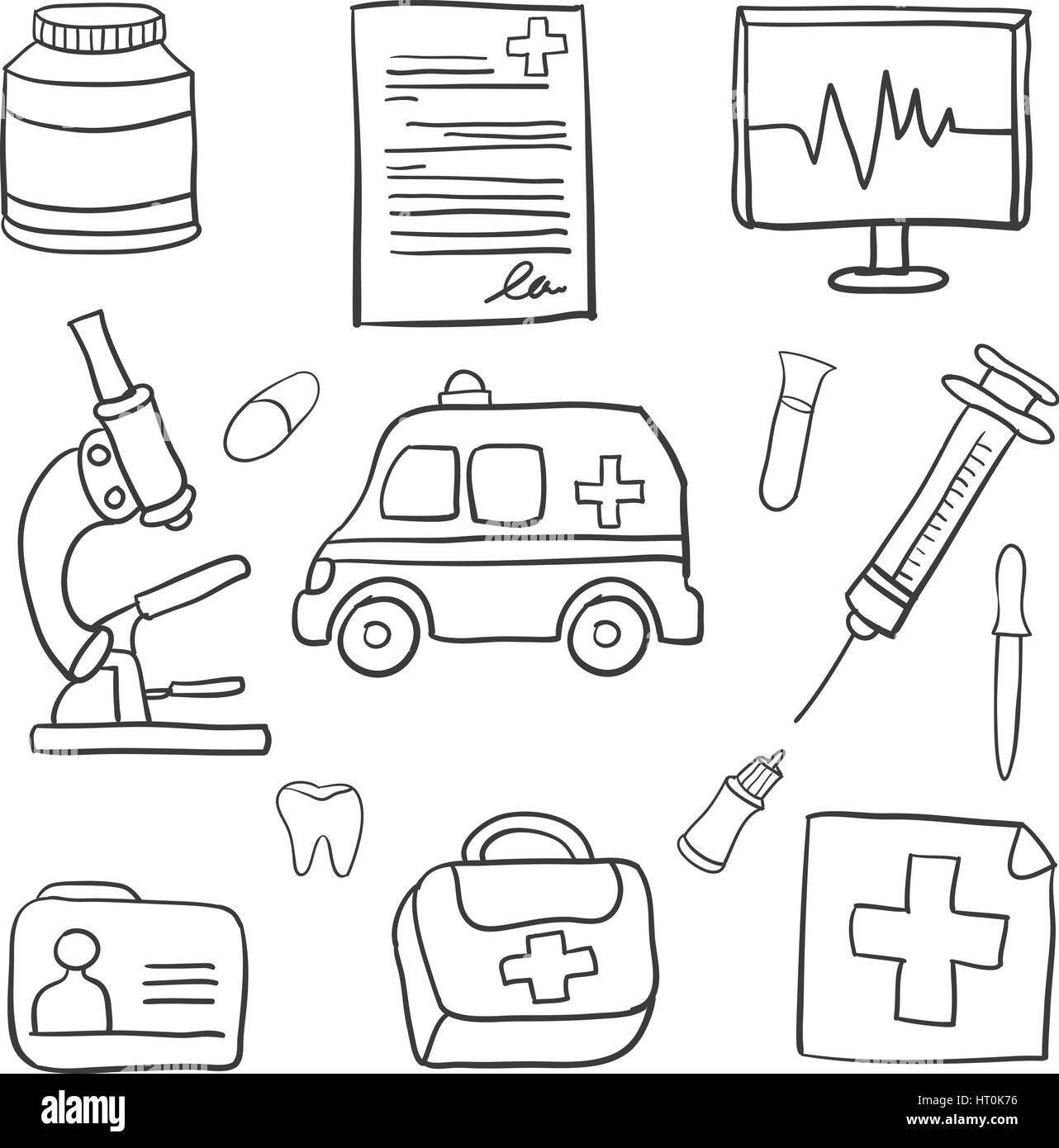 Medical icons and doodle drawings vector illustration Stock Vector ...