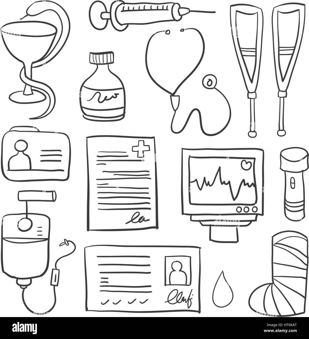 Doodle of medical hand draw collection vector art Stock Vector Image ...