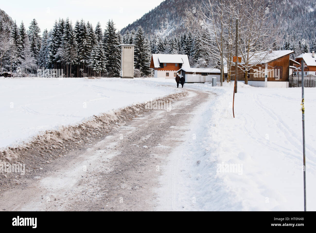 Snowy trails in the valley Stock Photo - Alamy