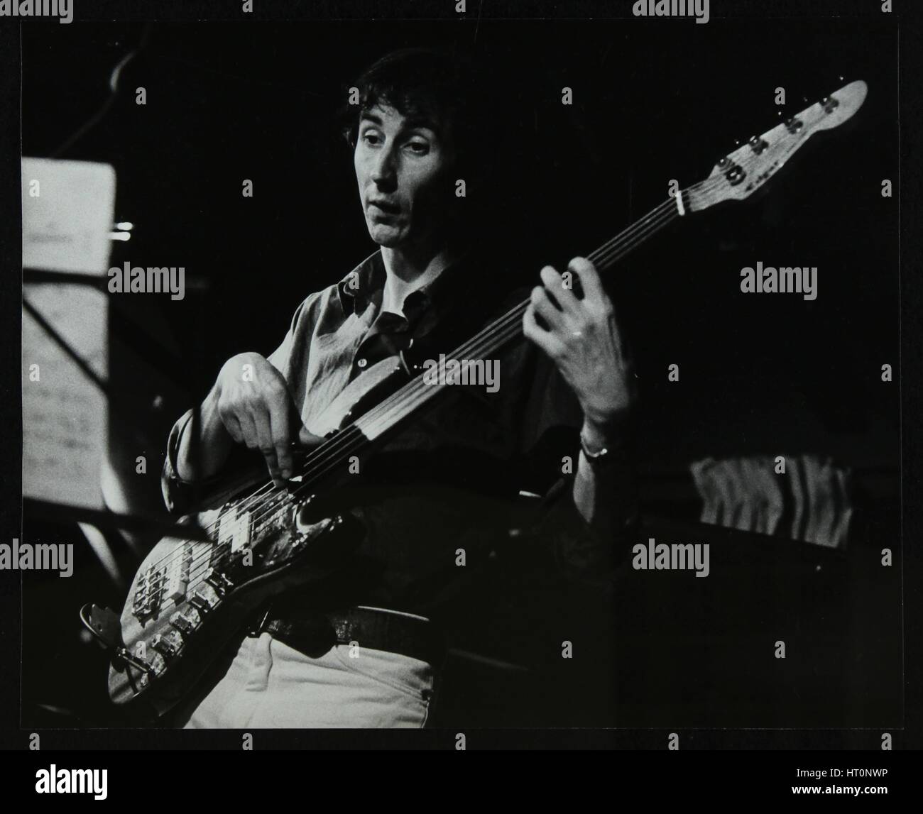 Bassist Steve Cook playing at The Stables, Wavendon, Buckinghamshire ...