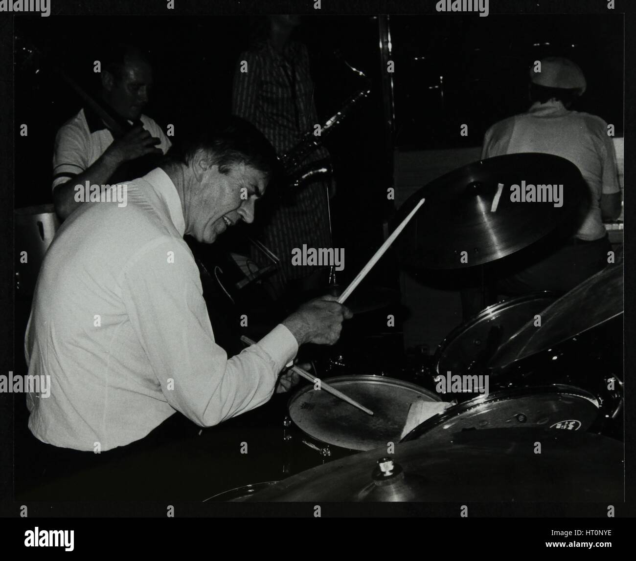 Drummer Jack Parnell playing at the Middlesex and Herts Country Club ...