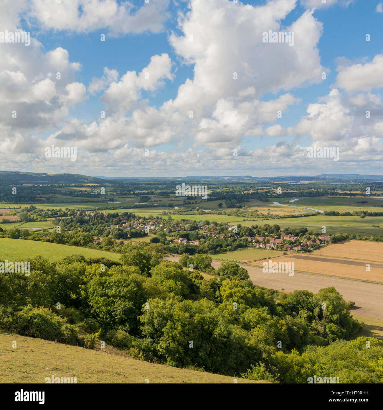 A view over the village of Amberley and the River Arun from the South ...
