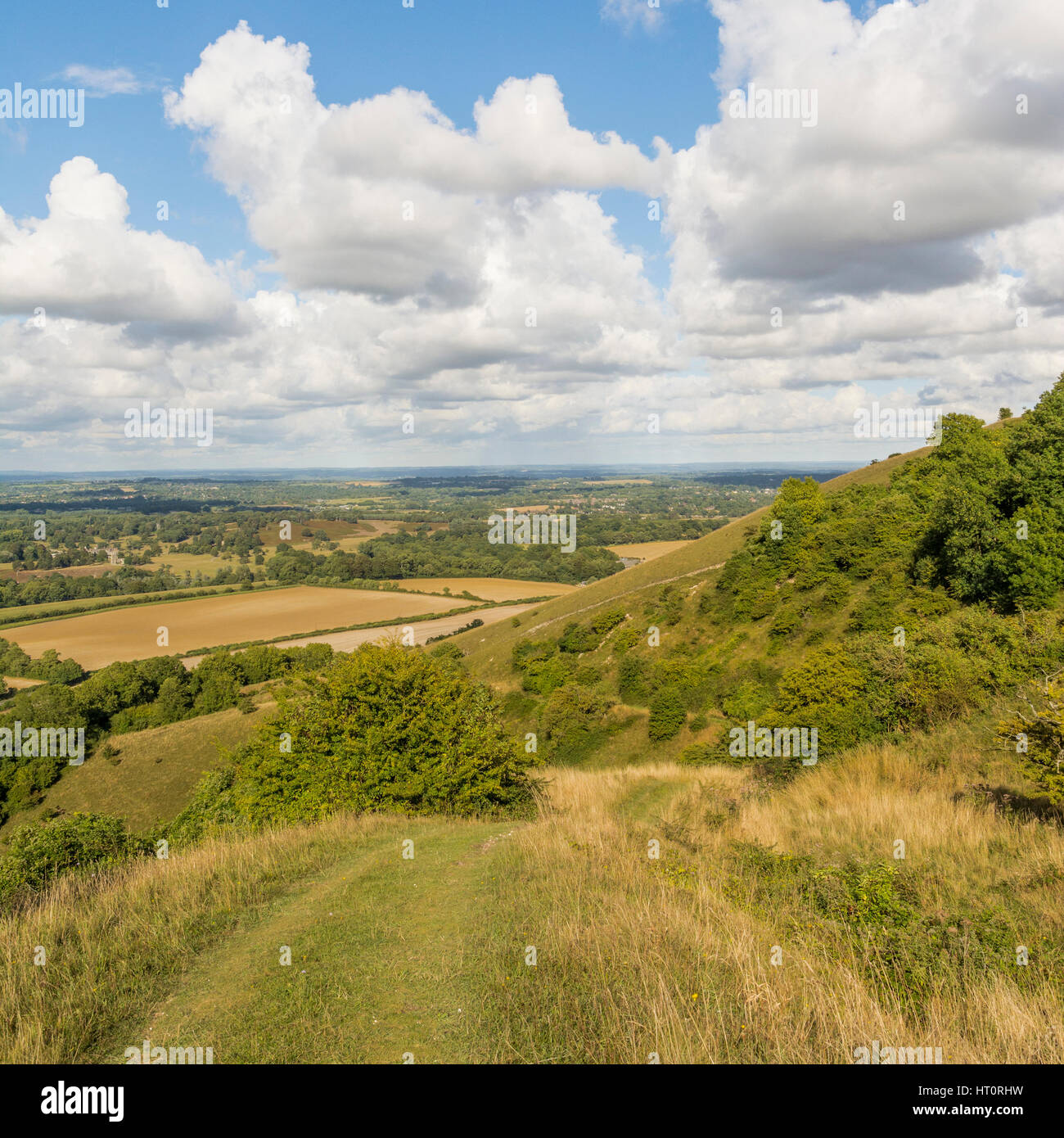 A view over the Sussex Weald from high up on the South Downs in West ...