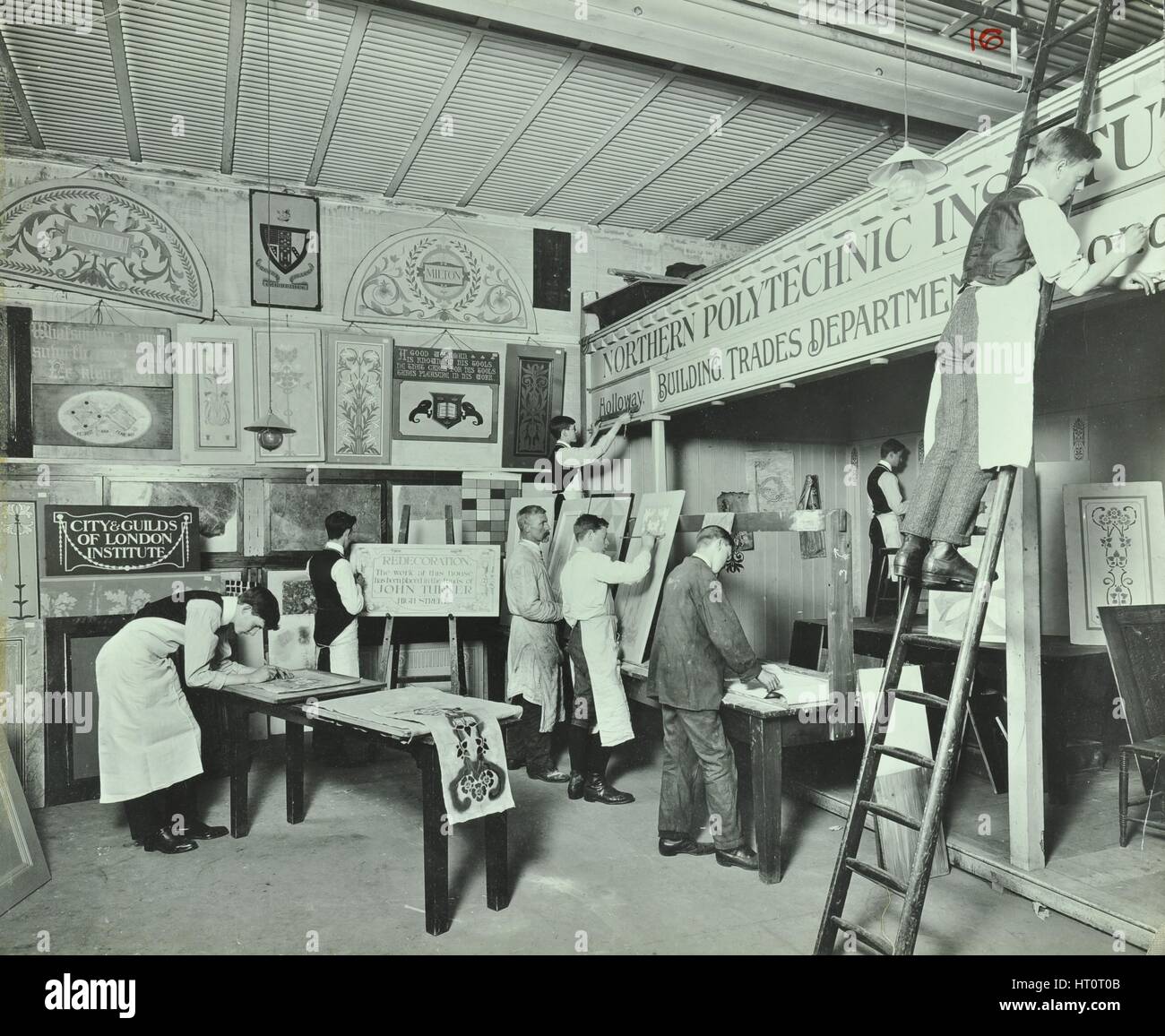 Students from trade classes, Northern Polytechnic, London, 1911. Artist ...