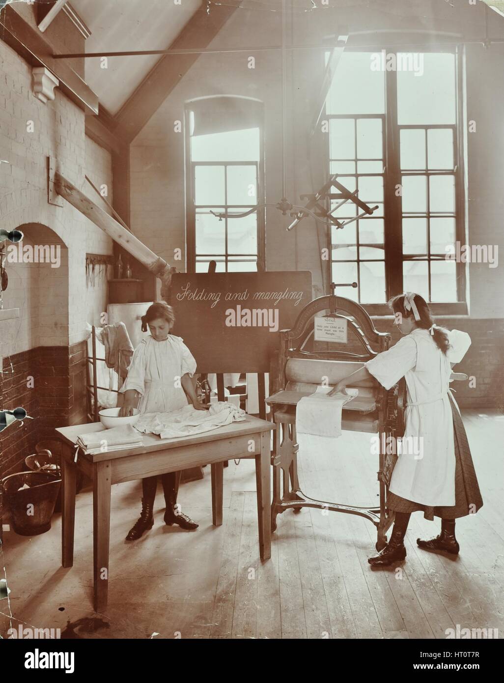 Laundry work, Tennyson Street School, Battersea, London, 1907. Artist ...