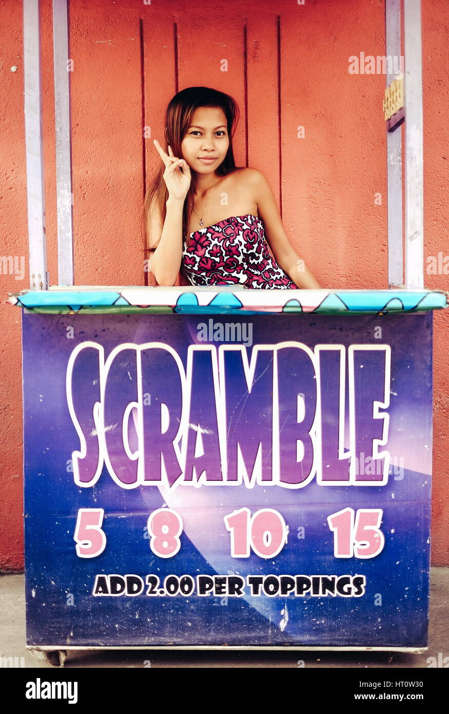 Young beautiful girl selling ice scramble shake for summer Stock Photo ...