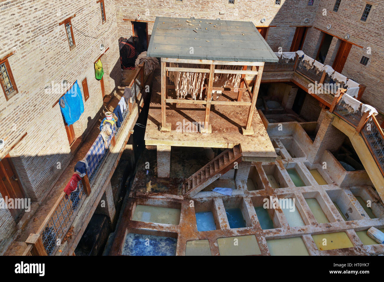 Small Leather traditional tannery in ancient medina of Fes El Bali. Fez ...