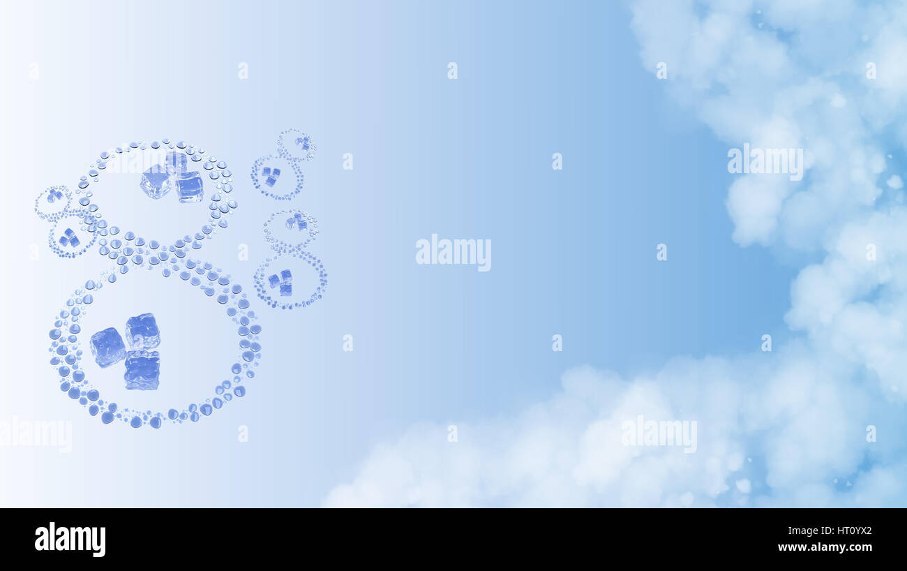 8 March. Figure of eight made of water drops with ice cubes over blue ...