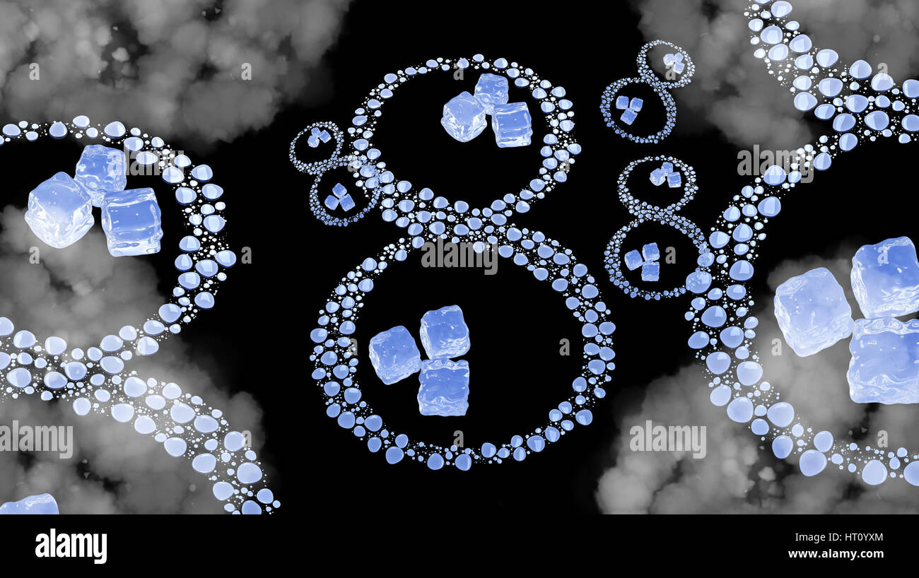 8 March symbol. Figure of eight made of water drops with ice cubes over ...