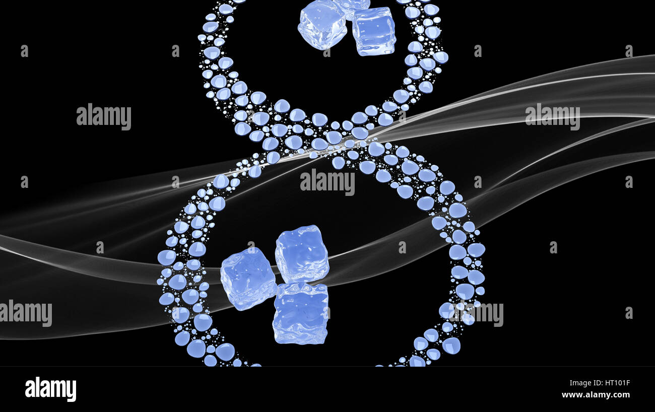 8 March symbol. Figure of eight made of water drops with ice cubes over ...