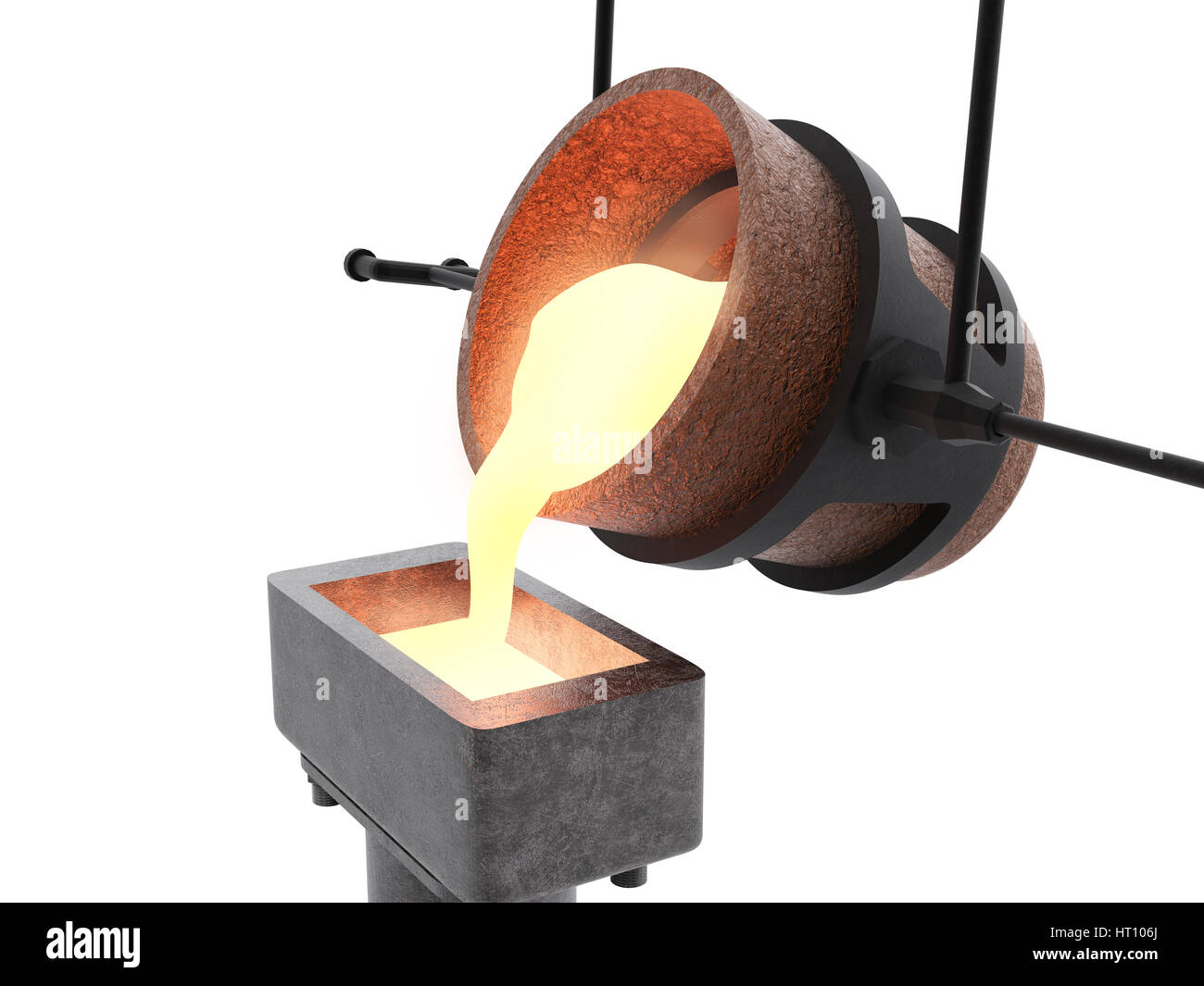 3d rendering molten metal pouring into mould isolated on white Stock ...