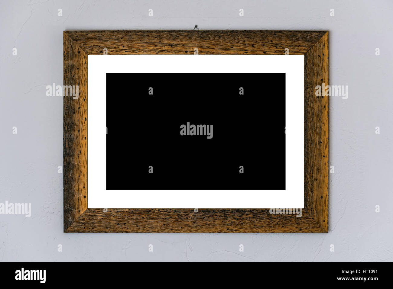 Blank picture placeholder in wooden frame with Passe-partout, copy ...