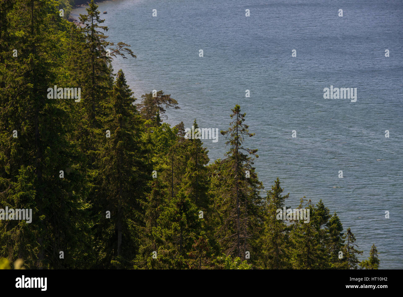Mountain Omberg descend aburptly down to lake Lake Vättern , Sweden ...