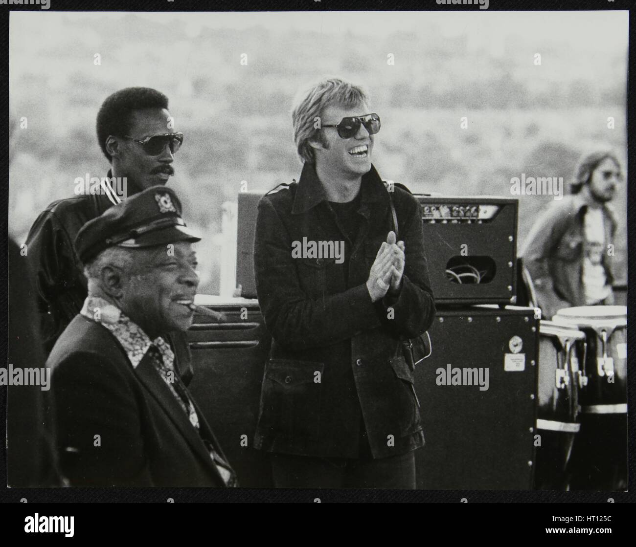 Count Basie with singer Dennis Rowland and drummer Butch Miles at the ...