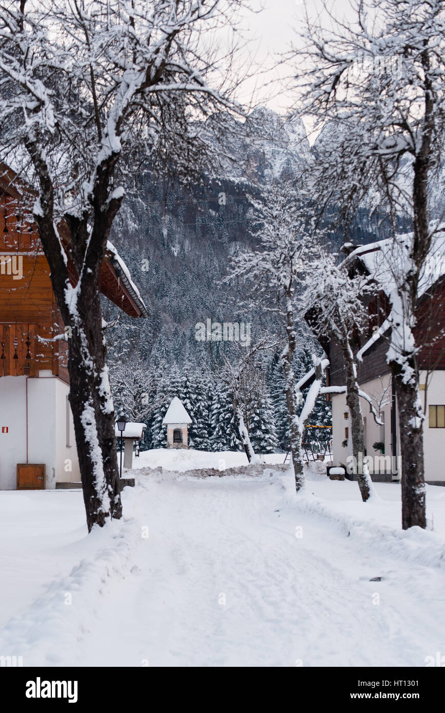 Snowy trails in the valley Stock Photo - Alamy