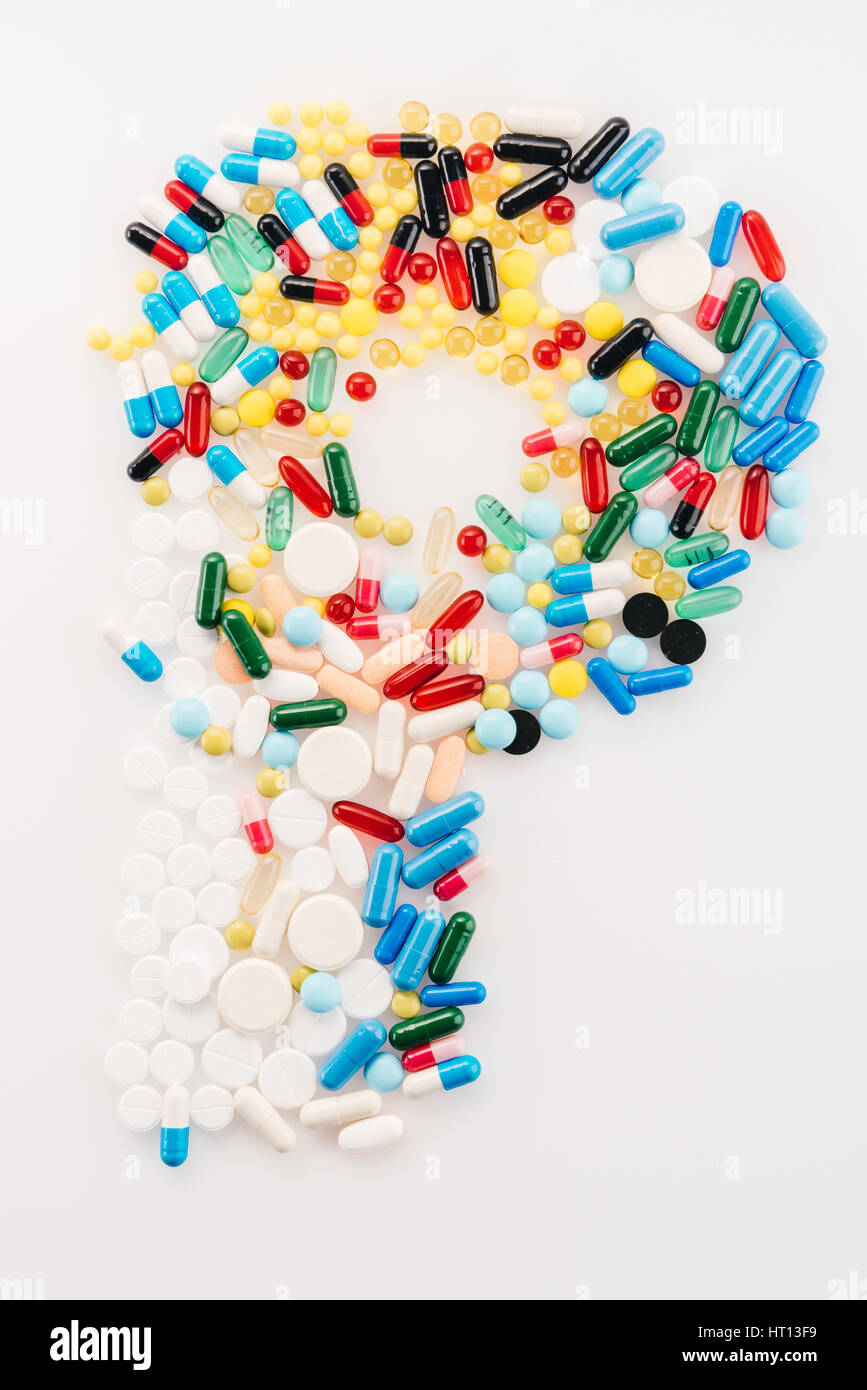 Top view of letter P made from medical pills and capsules, medicine and ...