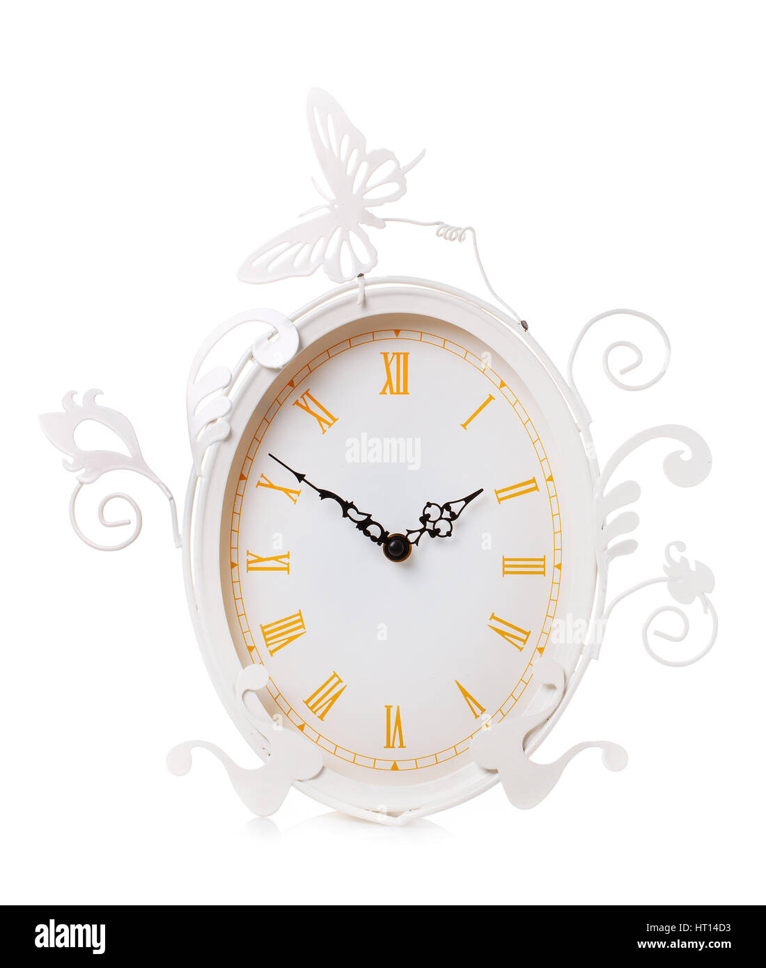 Old vintage clock isolated on a white background Stock Photo - Alamy