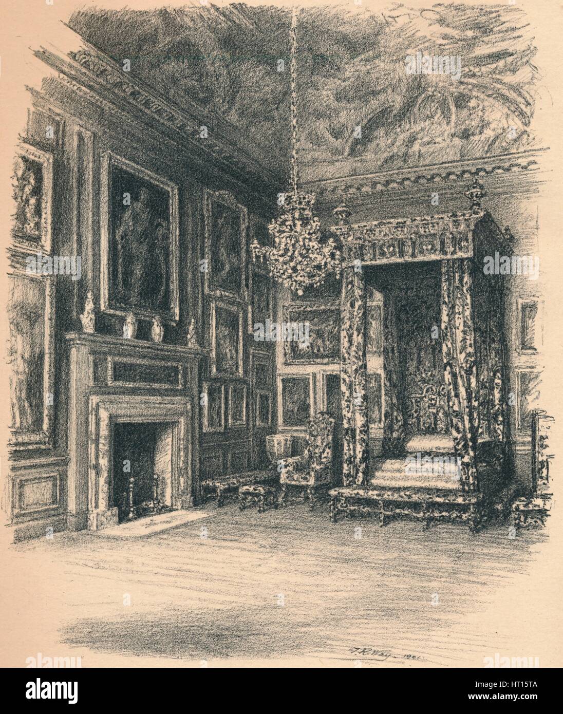 'Queen Anne's Bedchamber, Hampton Court Palace', 1902. Artist: Thomas ...