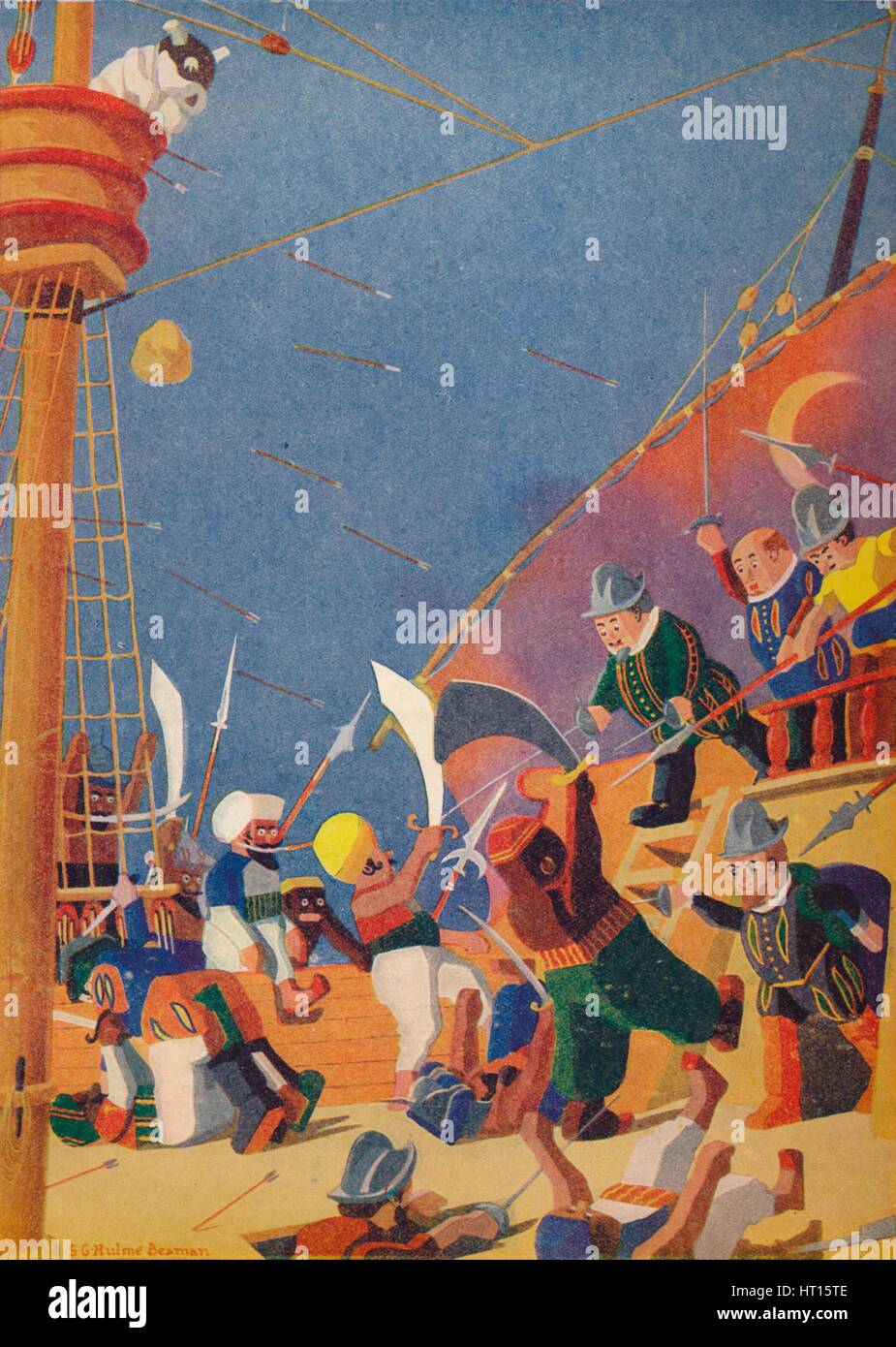 'The Fight with the Corsairs', 1937. Artist: Sydney George Hulme Beaman ...