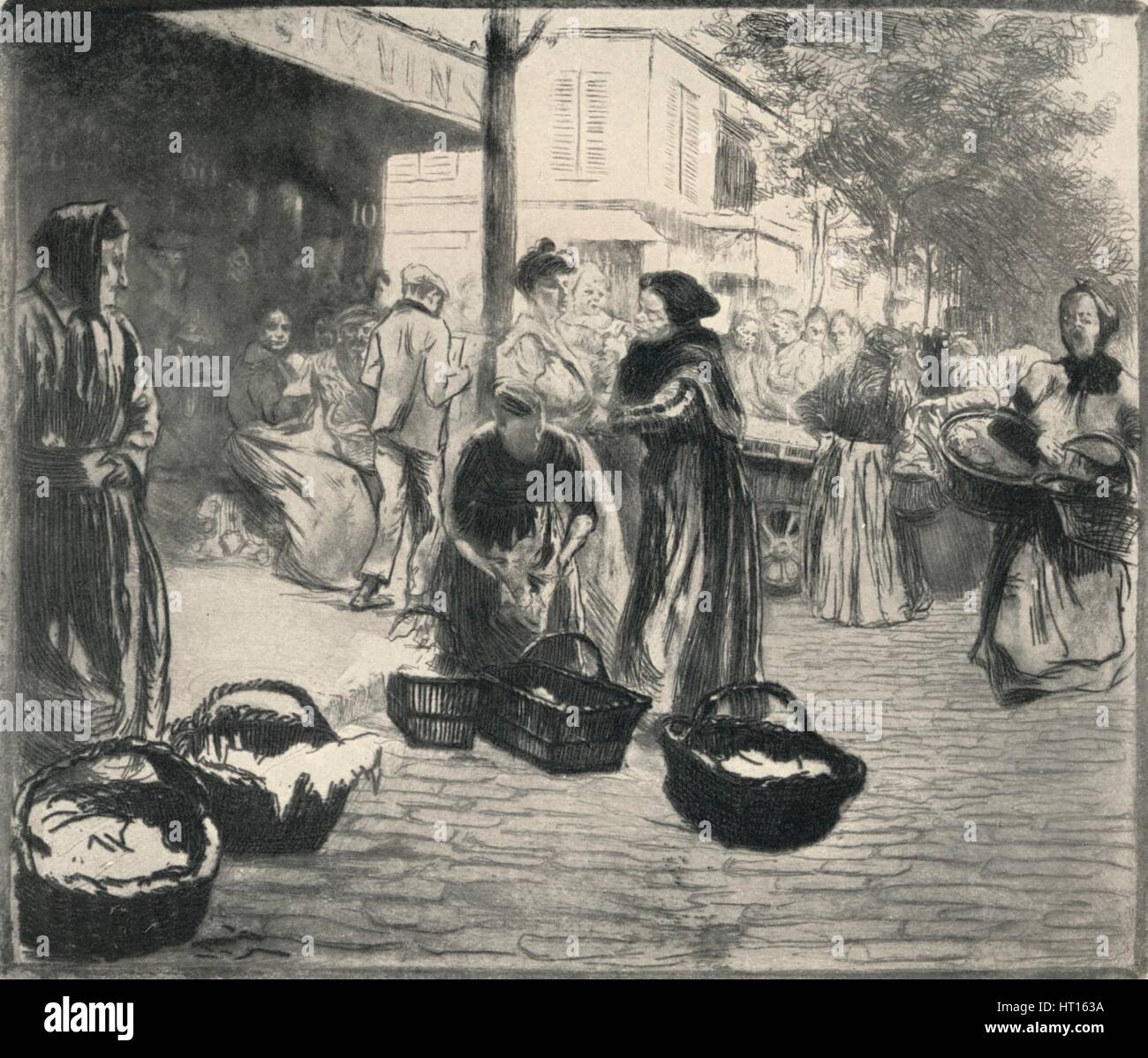 'Open air market, Avenue de Clichy', 1915. Artist: Edgar Chahine Stock ...