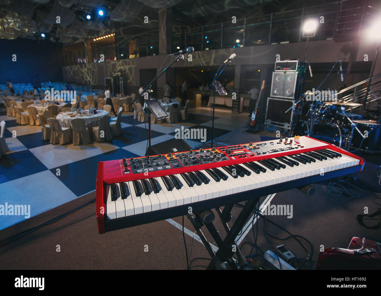 Concert hall view from stage. Synthesizer foreground Stock Photo - Alamy