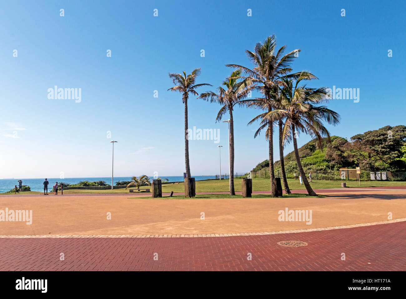 Quiet morning red paved promenade on Golden Mile Beachfront landscape ...