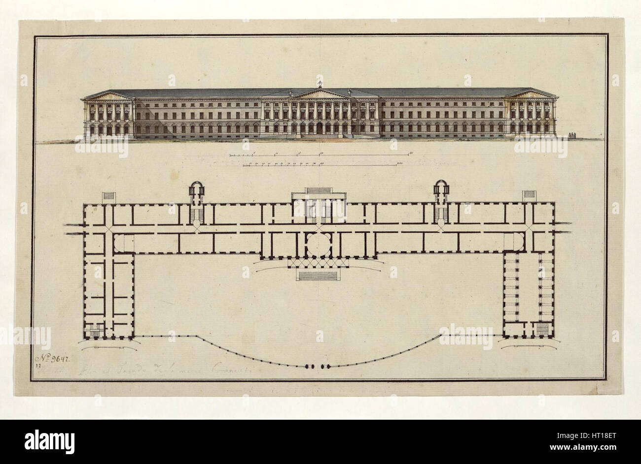 Project of Smolny Institute. The Main Facade and the Ground Floor Plan ...