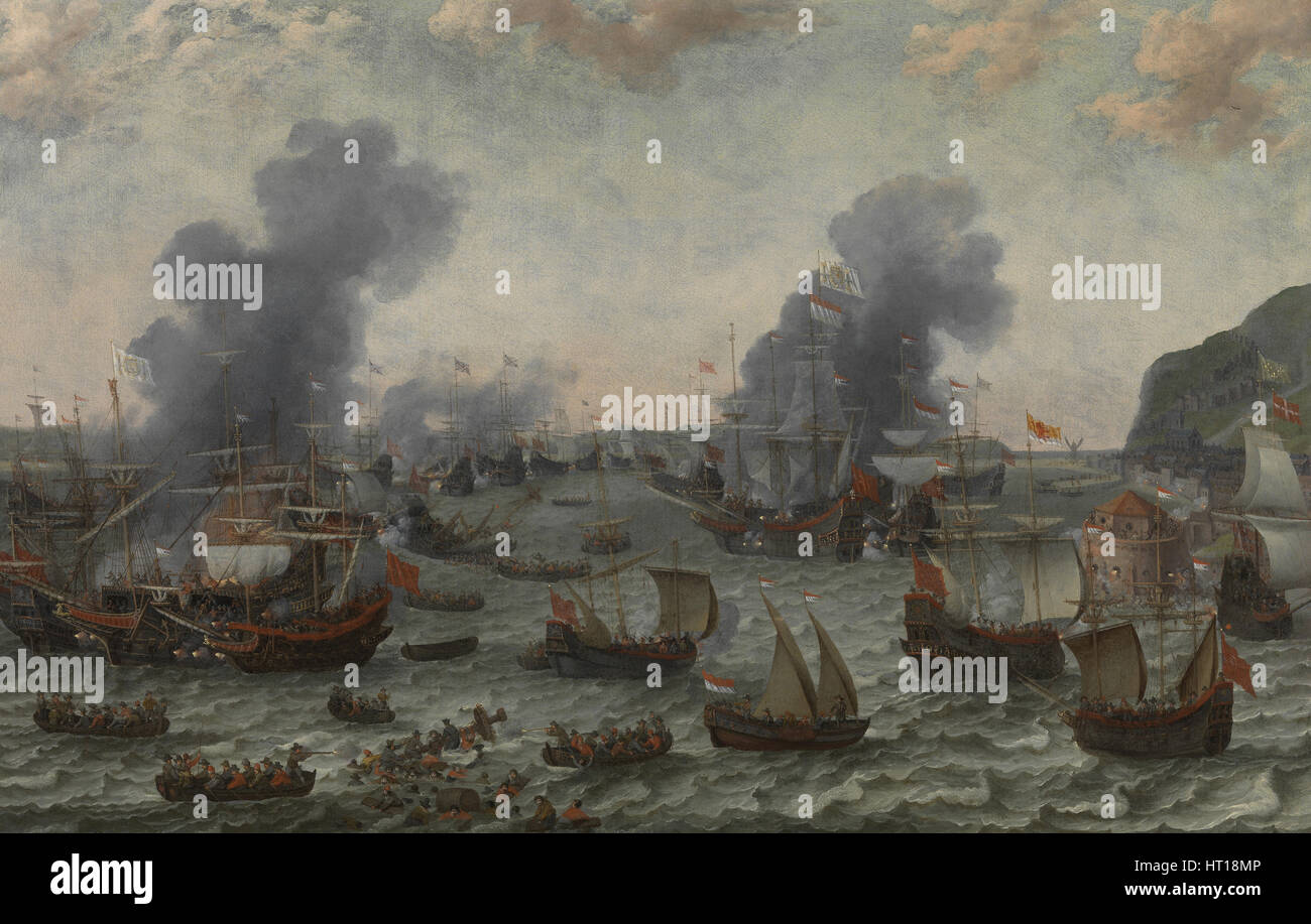 The Battle of Gibraltar, 25 April 1607, c. 1617. Artist: Willaerts ...