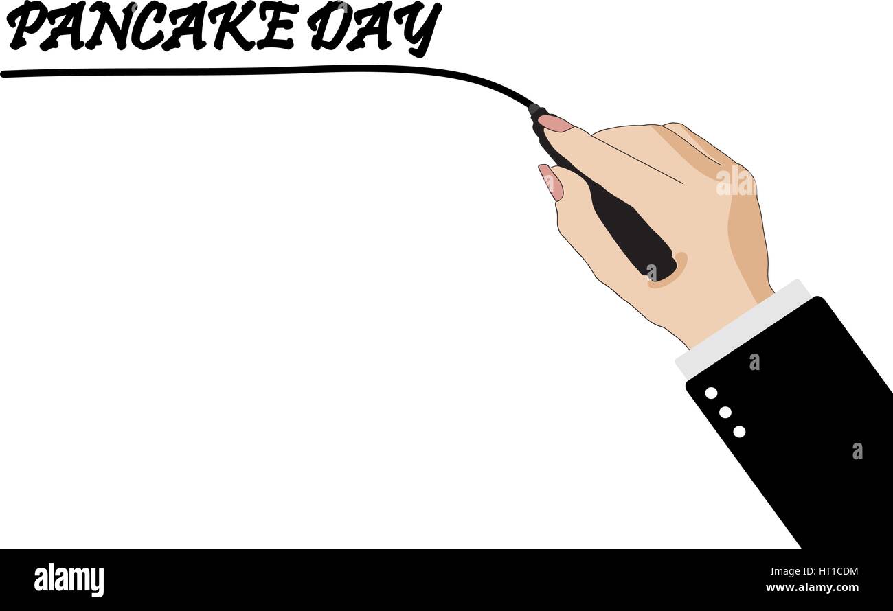 girl s hand writing on a white background pancake day Stock Vector ...