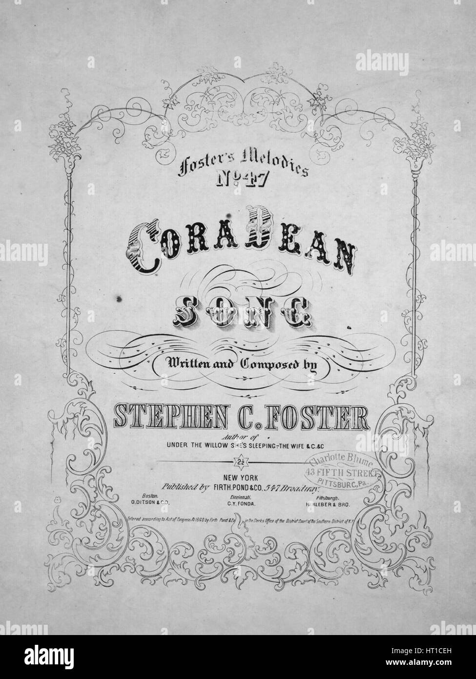 Sheet music cover image of the song 'Foster's Melodies No47 Cora Dean ...