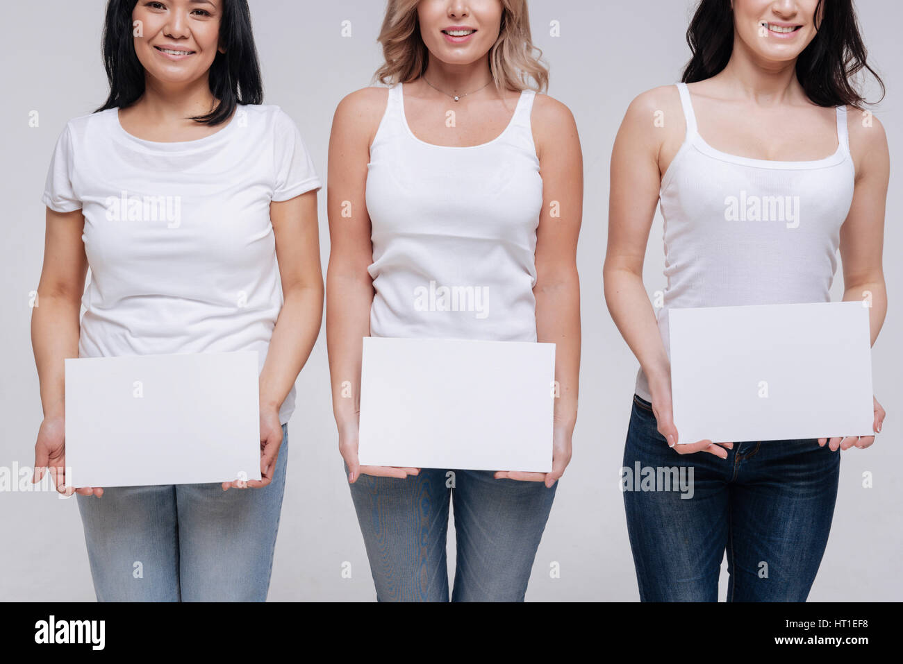 Everyone is capable. Confident smiling cute women promoting femininity ...