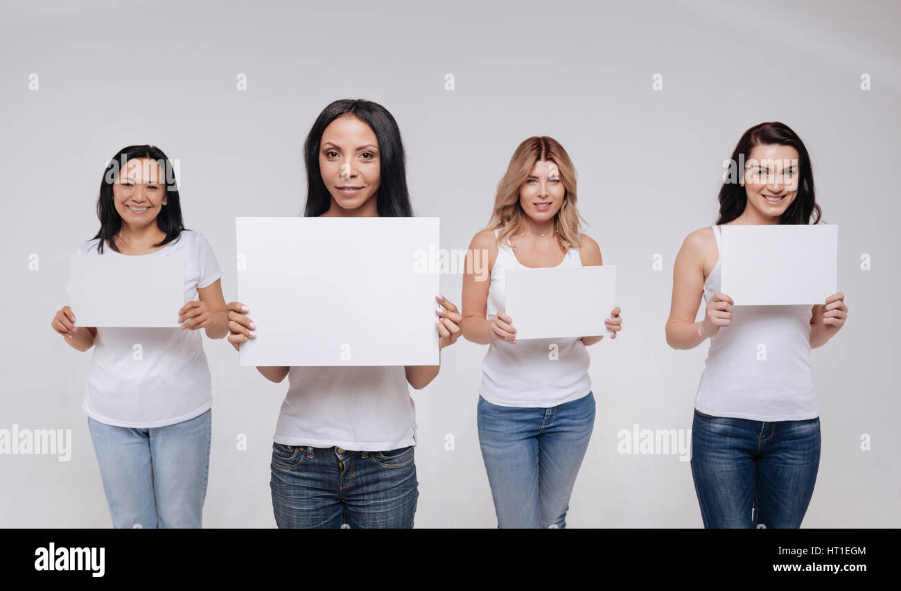 Expressing our desires. Charismatic motivating pretty ladies wearing ...